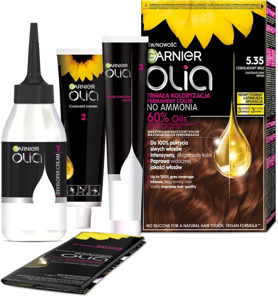Garnier Olia Ammonia Free Permanent Hair Color 5.35 Chocolate Brown ...